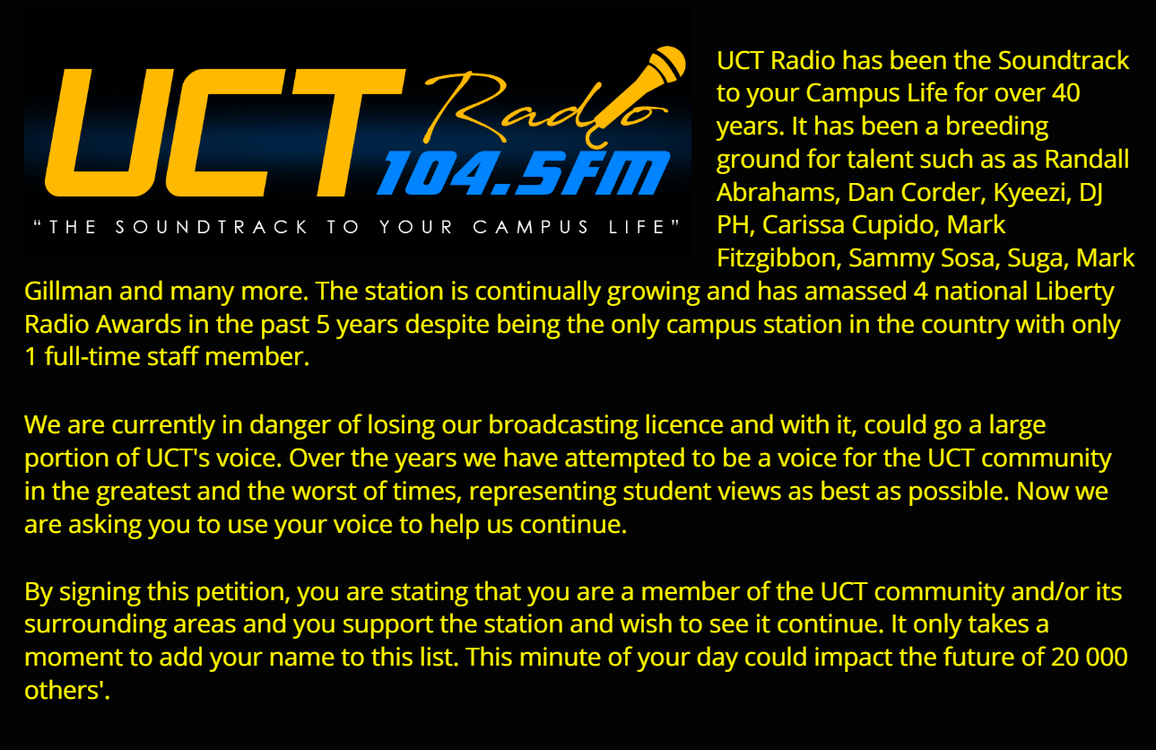 UCT Radio Petition | UCT Radio